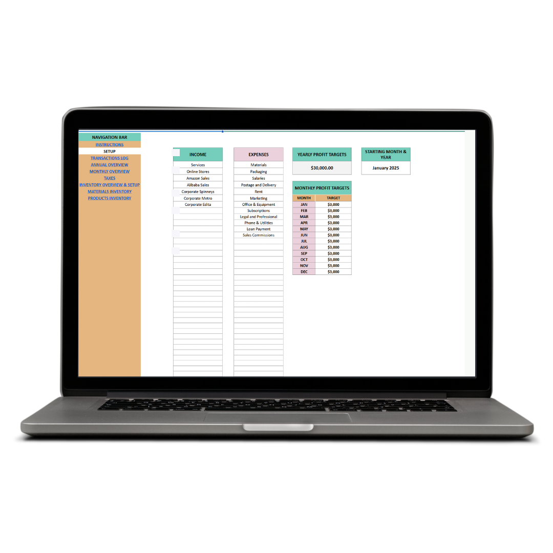 Small Business Bookkeeping Spreadsheet - Myles Ink